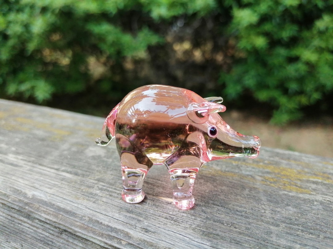 Glass Pig, Hand Blown Glass Pig Figurine, Pig Ornament, Art Glass Pig ...