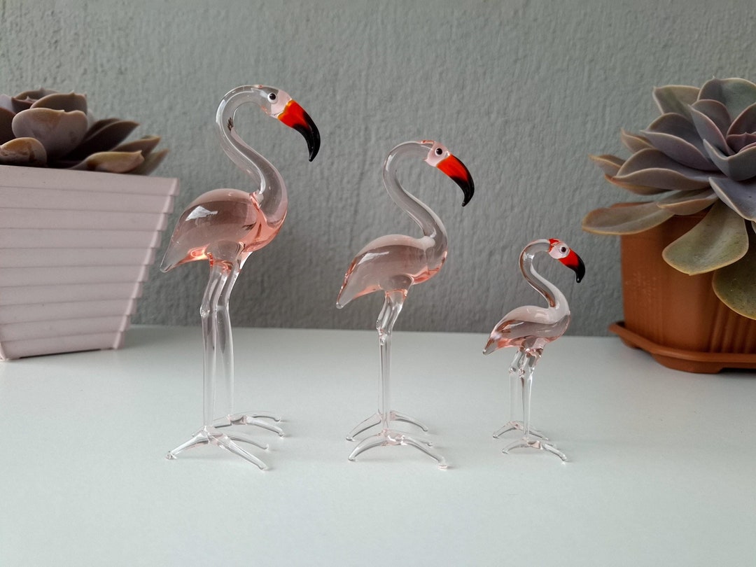 3 Pcs Glass Flamingo, Flamingo Family, Glass Flamingo Ornament, Art ...