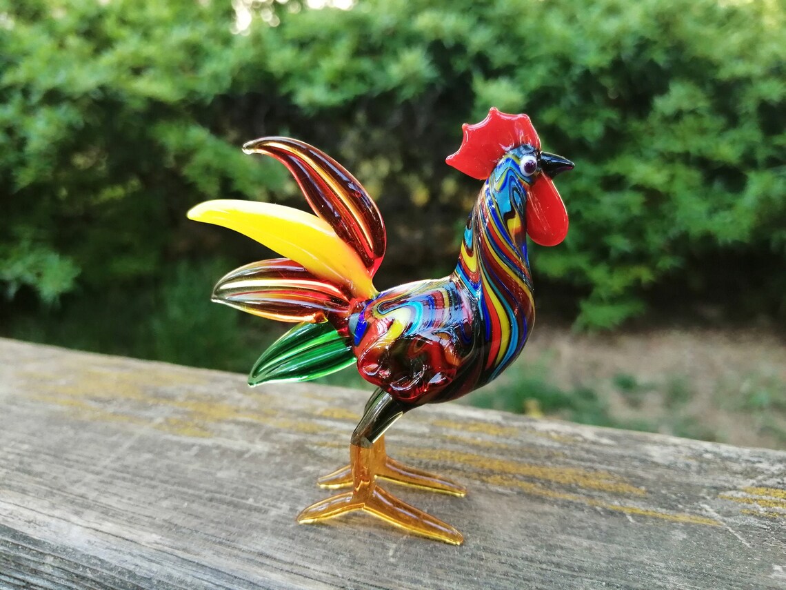 Glass Rooster Rooster Figurine Glass Rooster Ornament Glass - Etsy