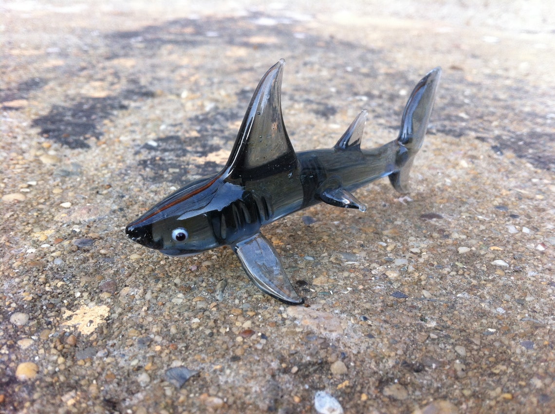 Glass Shark Figurine, Blown Glass Shark, Miniature Shark, Murano Shark ...