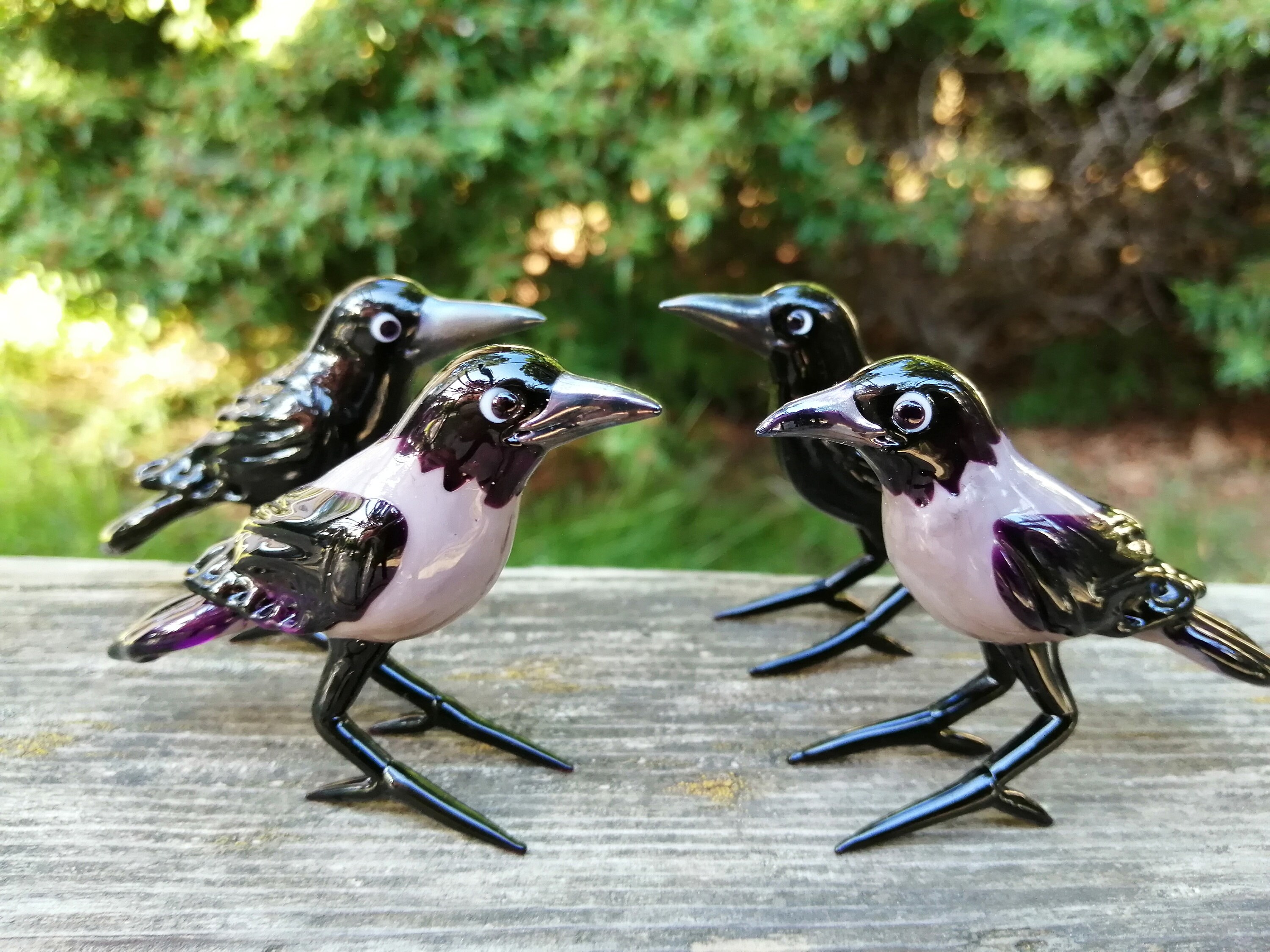 Glass Crow, Hand Blown Glass Bird Figurine, Glass Crow Ornament, Art ...