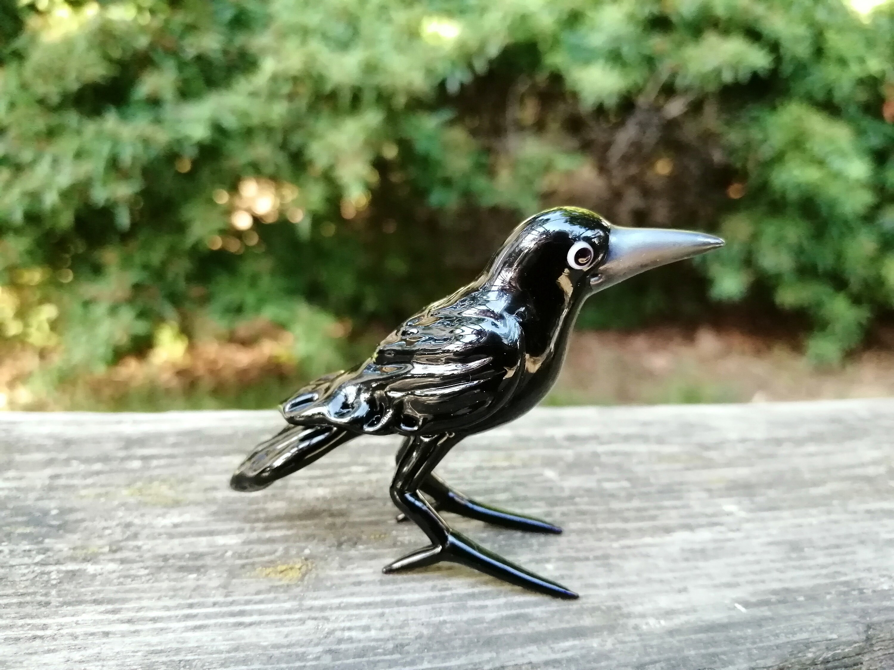 Glass Crow, Hand Blown Glass Bird Figurine, Glass Crow Ornament, Art ...