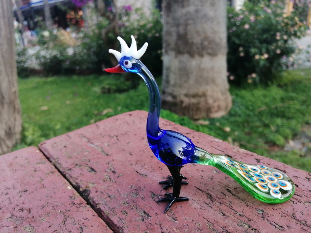 Glass Peacock, Blown Glass Peacock Figurine, Murano Peacock, Glass Bird ...