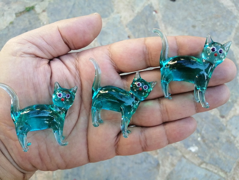 Glass Cat Figurine, Hand Blown Glass Cat, Miniature Cat, Murano Cat ...