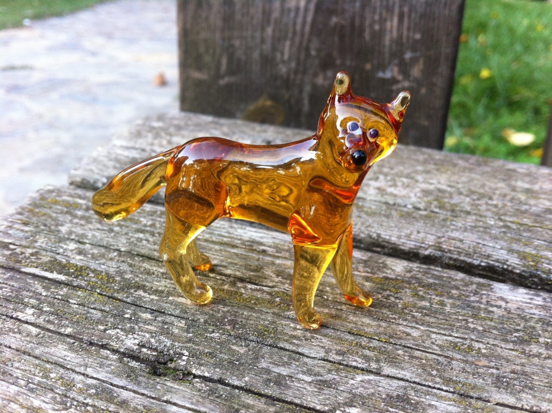 Glass Fox Figurine, Hand Blown Glass Fox, Miniature Fox, Murano Fox ...