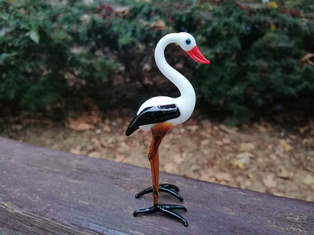 Glass Stork, Hand Blown Stork Figurine, Stork Ornament, Art Glass Stork ...