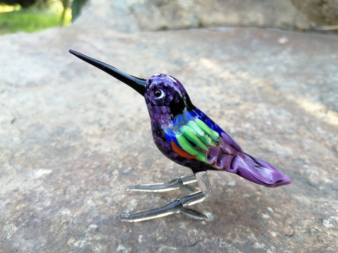 Glass Bird, Hand Blown Glass Hummingbird Figurine, Glass Bird Ornament ...