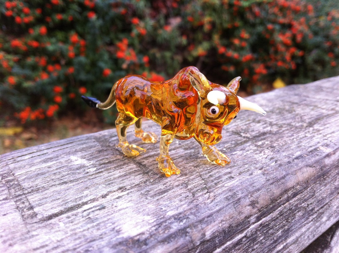 Glass Bull, Hand Blown Glass Bull Figurine, Art Glass Bull, Murano ...