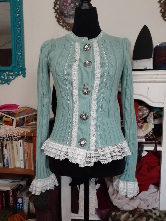 Upcycled Vintage Inspired Cardigan With Pearls and Vintage | Etsy