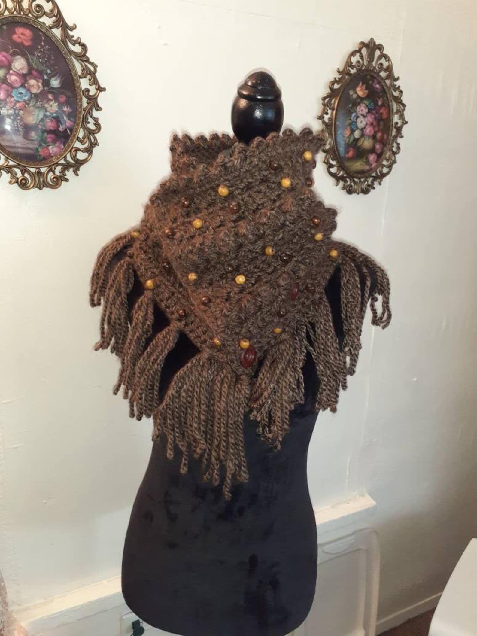 Mori Kei Beaded Crochet Cowl With Fringe - Etsy