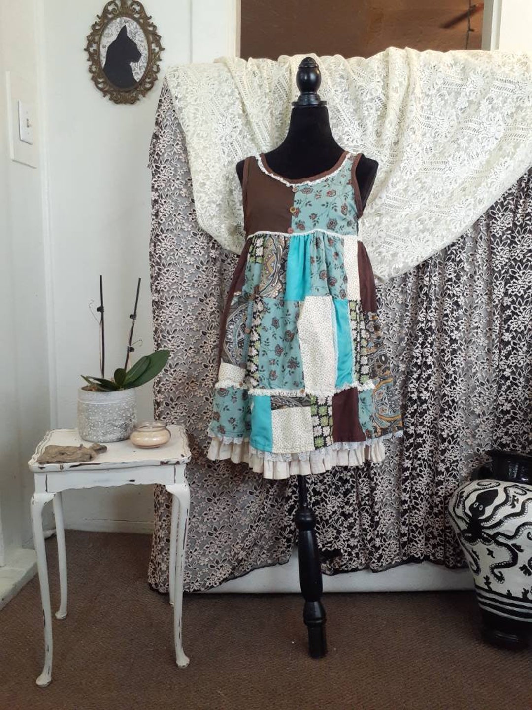 Cottagecore Patchwork Upcycled Buttons & Ruffle Slip Dress - Etsy
