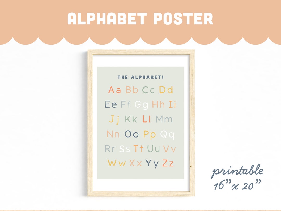 Rainbow Alphabet Poster, Handwriting Chart Print, Educational Wall Art ...