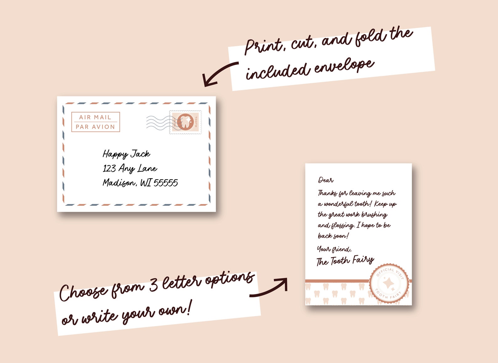 Realistic Tiny Mini Tooth Fairy Letter With Envelope | Editable ...