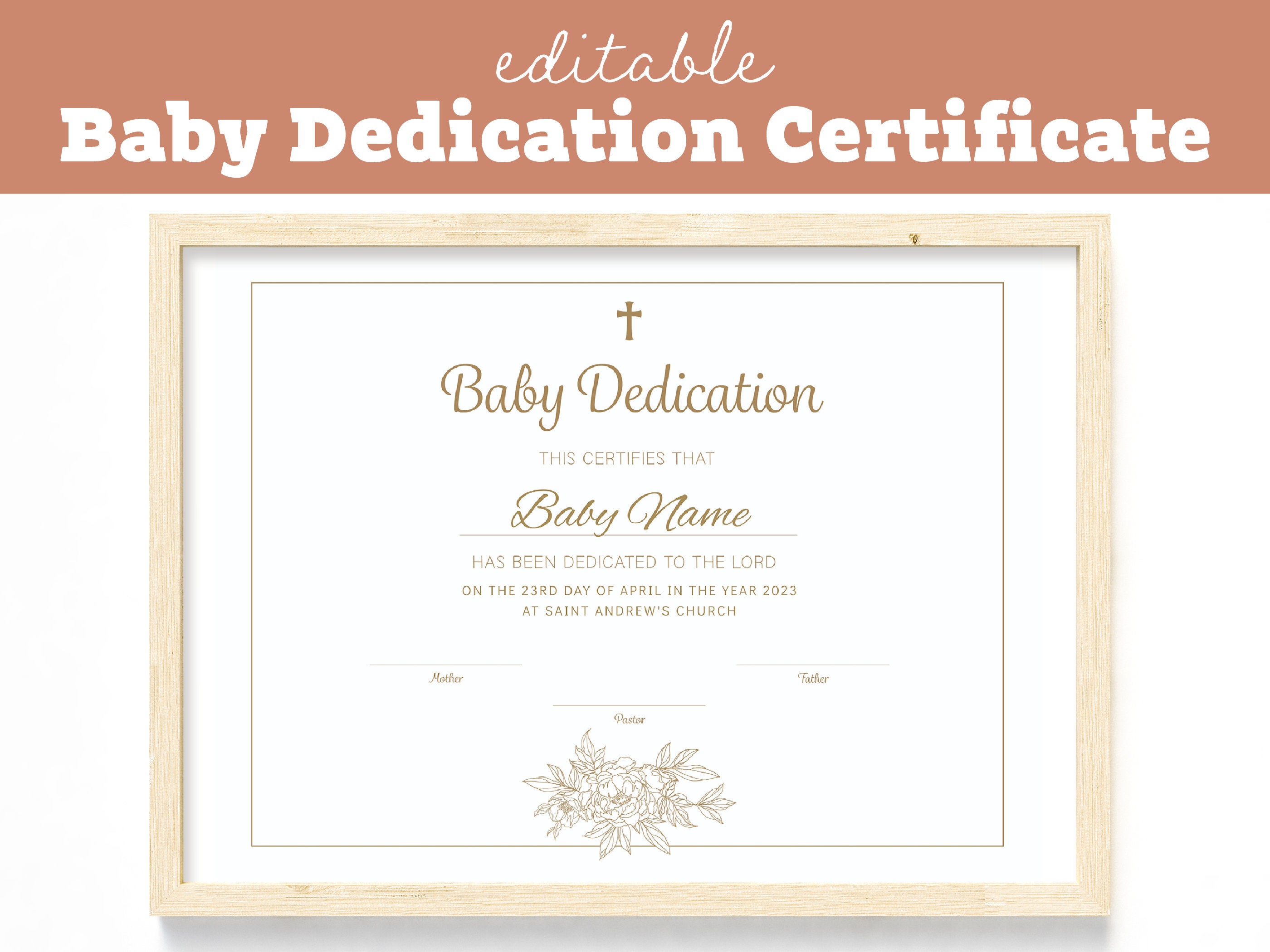 Editable Baby Dedication Certificate: Minimalist Floral Keepsake ...