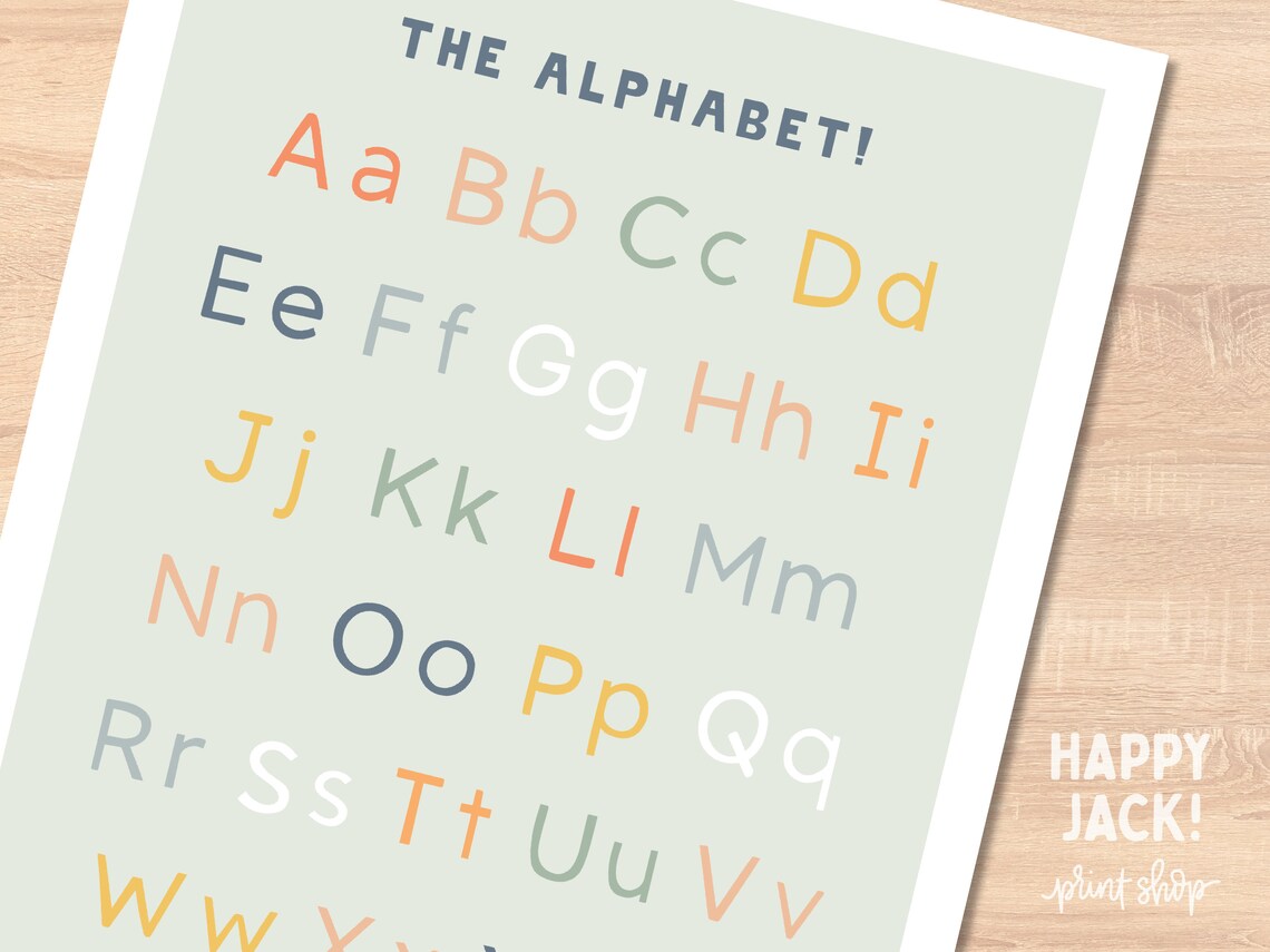 Rainbow Alphabet Poster, Handwriting Chart Print, Educational Wall Art ...