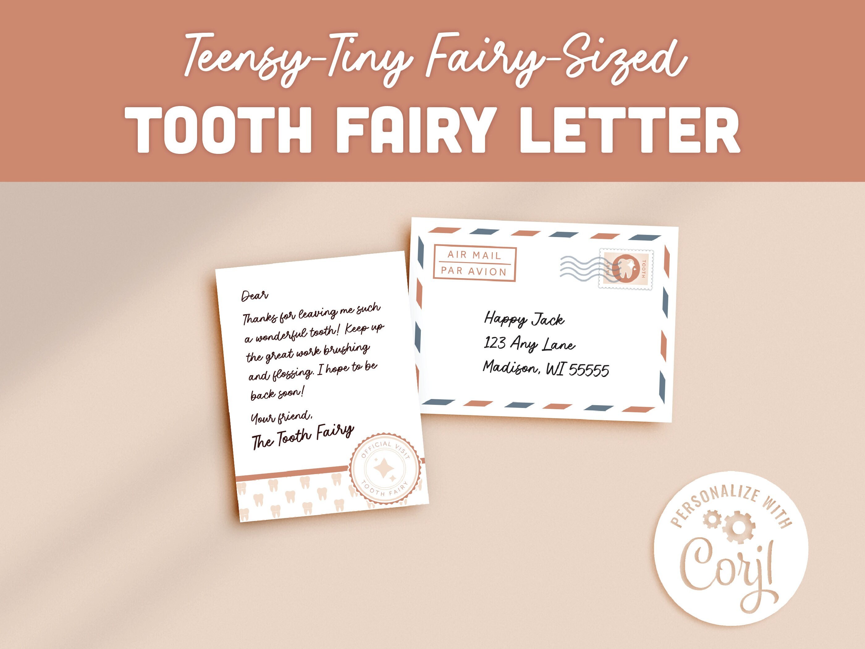 Realistic Tiny Mini Tooth Fairy Letter With Envelope | Editable ...