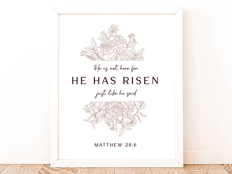He Has Risen Printable Poster Bible Verse Wall Art He is Risen ...