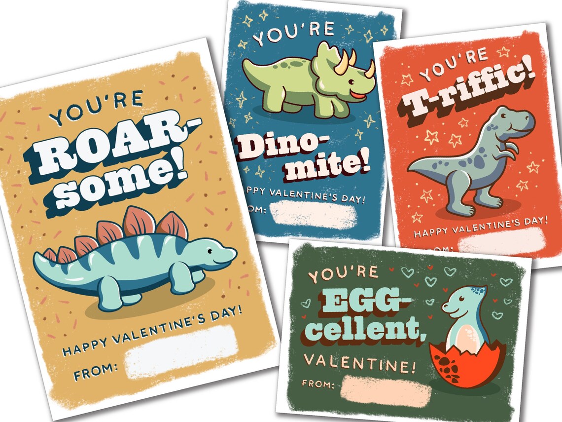 Printable Dinosaur Valentines, Valentines Day Cards for Kids Classrooms ...