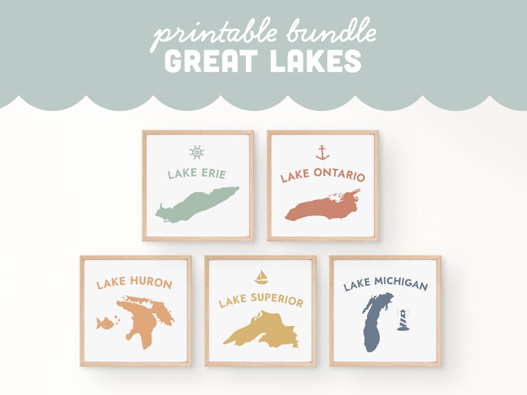 Great Lakes Printable Bundle | Set of 5 Prints | Nursery Wall Decor ...