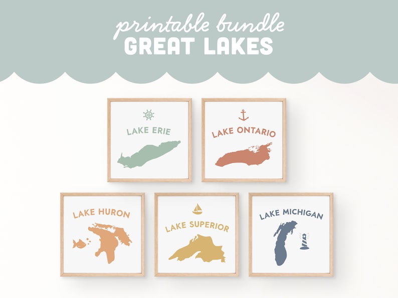 Great Lakes Printable Bundle | Set of 5 Prints | Nursery Wall Decor ...