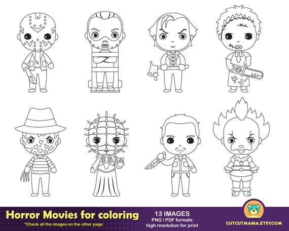 Cute Halloween Characters for coloring Horror Movies line | Etsy