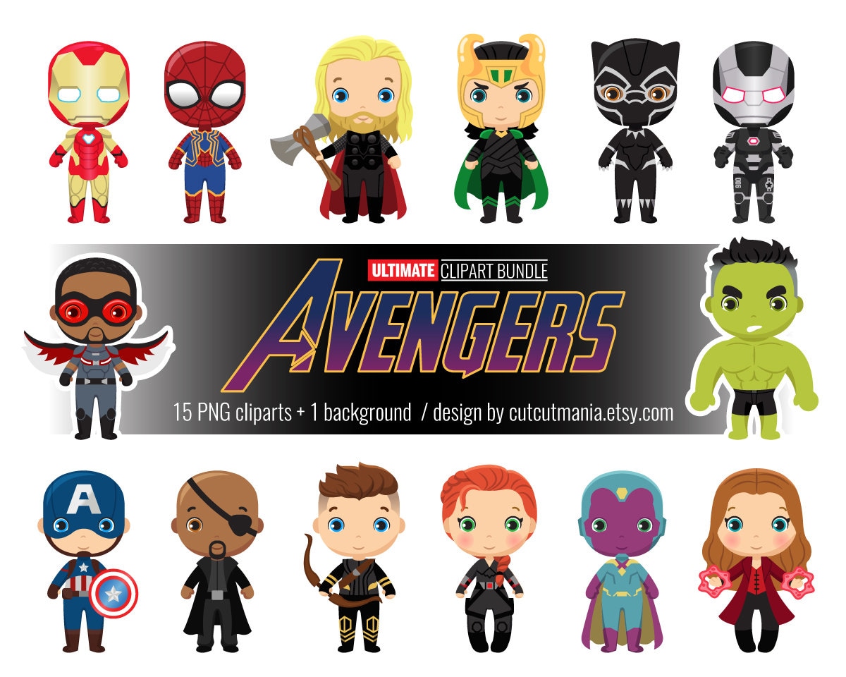 Avengers PNG cliparts set Cute Avengers clip arts Super | Etsy