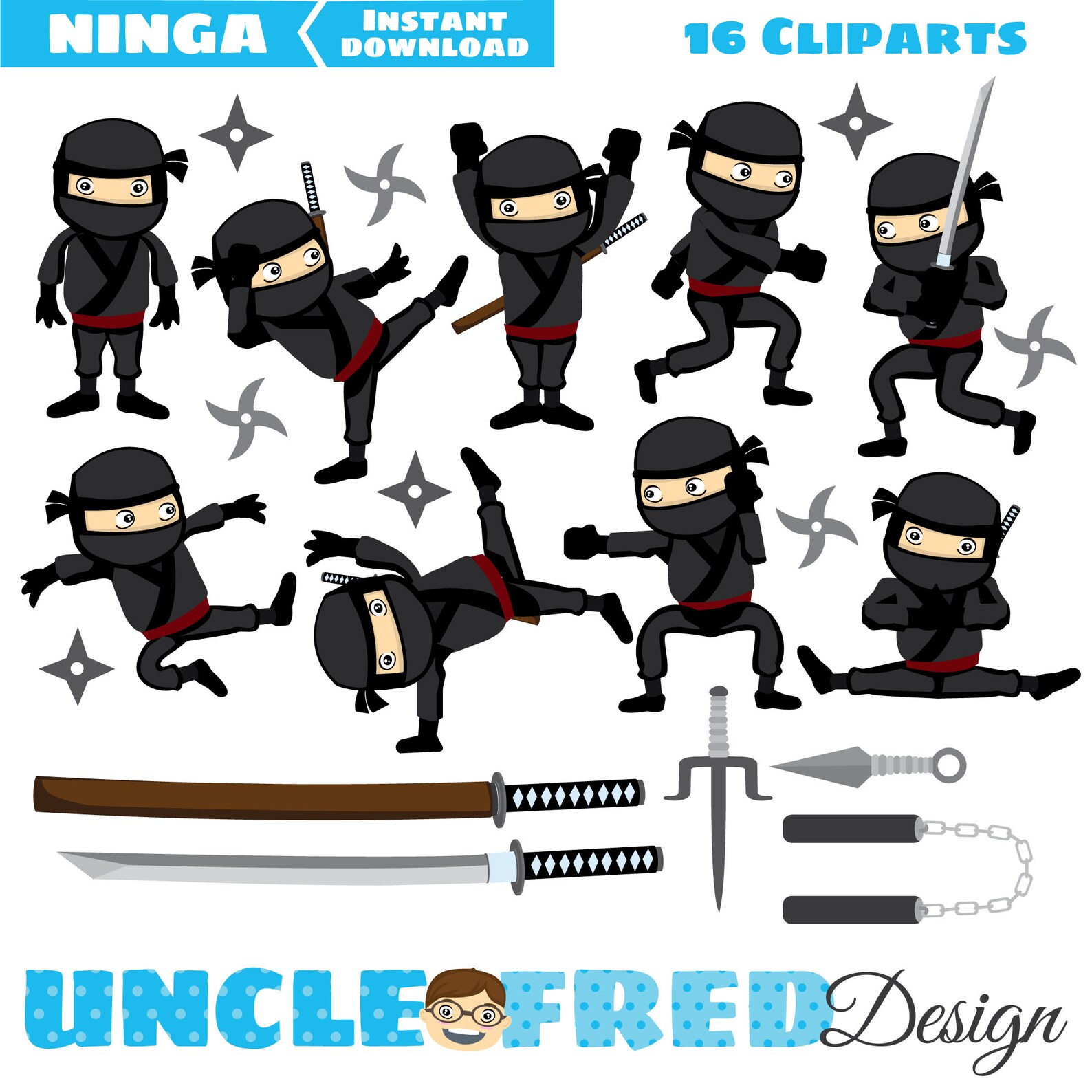 Ninja Clipart Vector Graphics Digital Clip Art Digital | Etsy Singapore