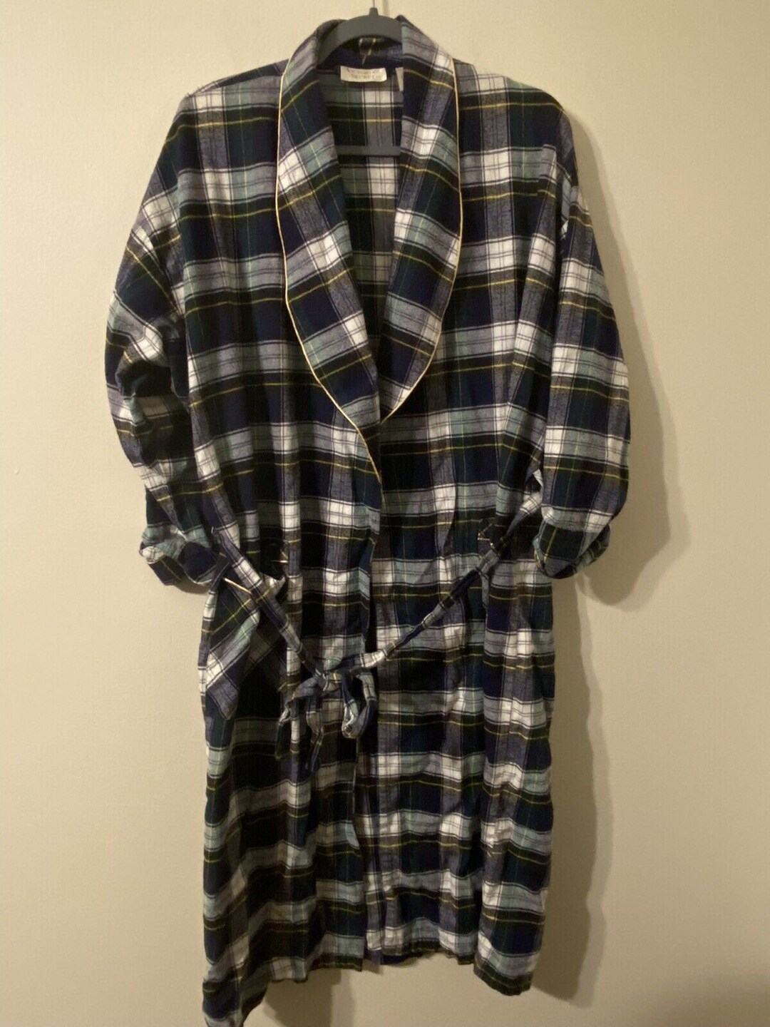 Vintage VTG 1990s Victorias Secret Gold Label Green Blue Plaid Robe Sz ...