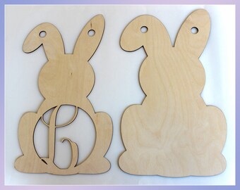Unfinished Wood Bunny Rabbit Monogram Door Hanger style 2 - Etsy