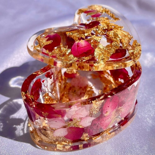 Handmade Gold Rose Resin Hexagon Trinket Box - Etsy