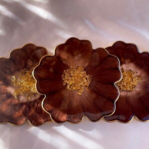 Chocolate Mocha Brown and Gold Flower Shaped Coasters - Etsy