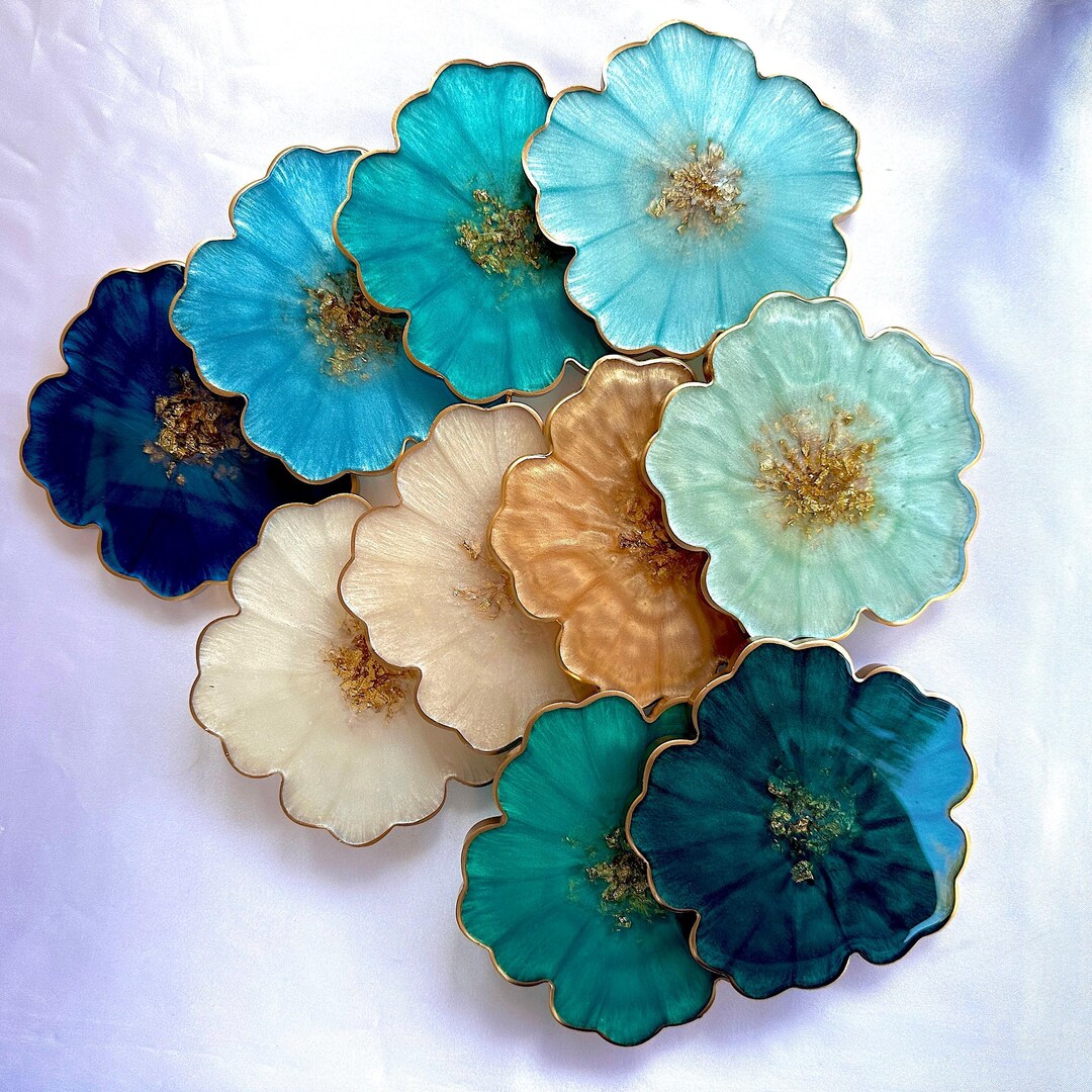 Ocean Inspired Collection - Gold Accented Flower Handmade Resin ...