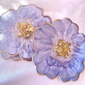 Orchid Violet Lavender Purple and Gold Flower Shaped Coasters - Etsy