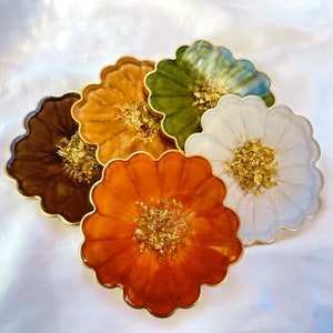 Fall Collection - Gold Accented Flower Handmade Resin Coasters - Etsy