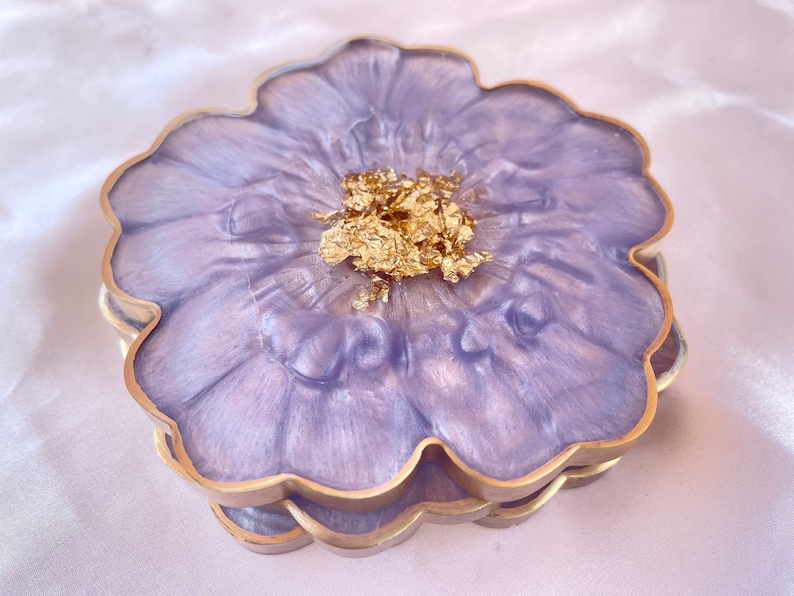 Orchid Violet Lavender Purple and Gold Flower Shaped Coasters - Etsy