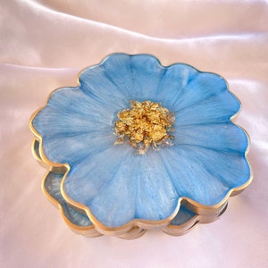 Baby Sky Blue and Gold Flower Shaped Coasters - Etsy