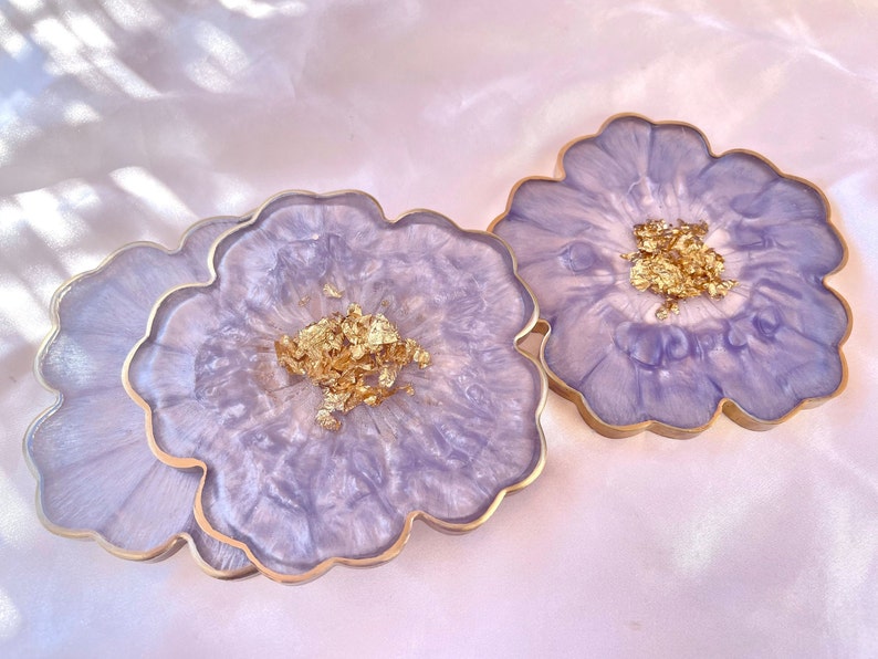 Orchid Violet Lavender Purple and Gold Flower Shaped Coasters - Etsy