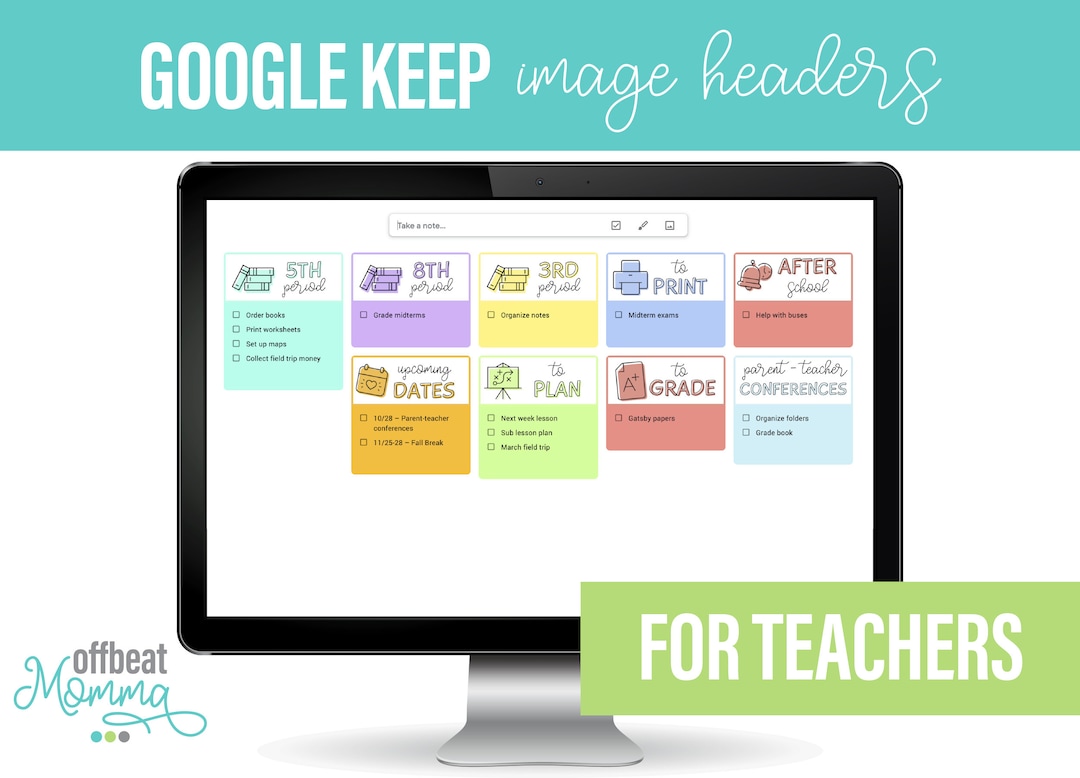 Colorful Google Keep Teacher Image Headers | Instant Download Google ...
