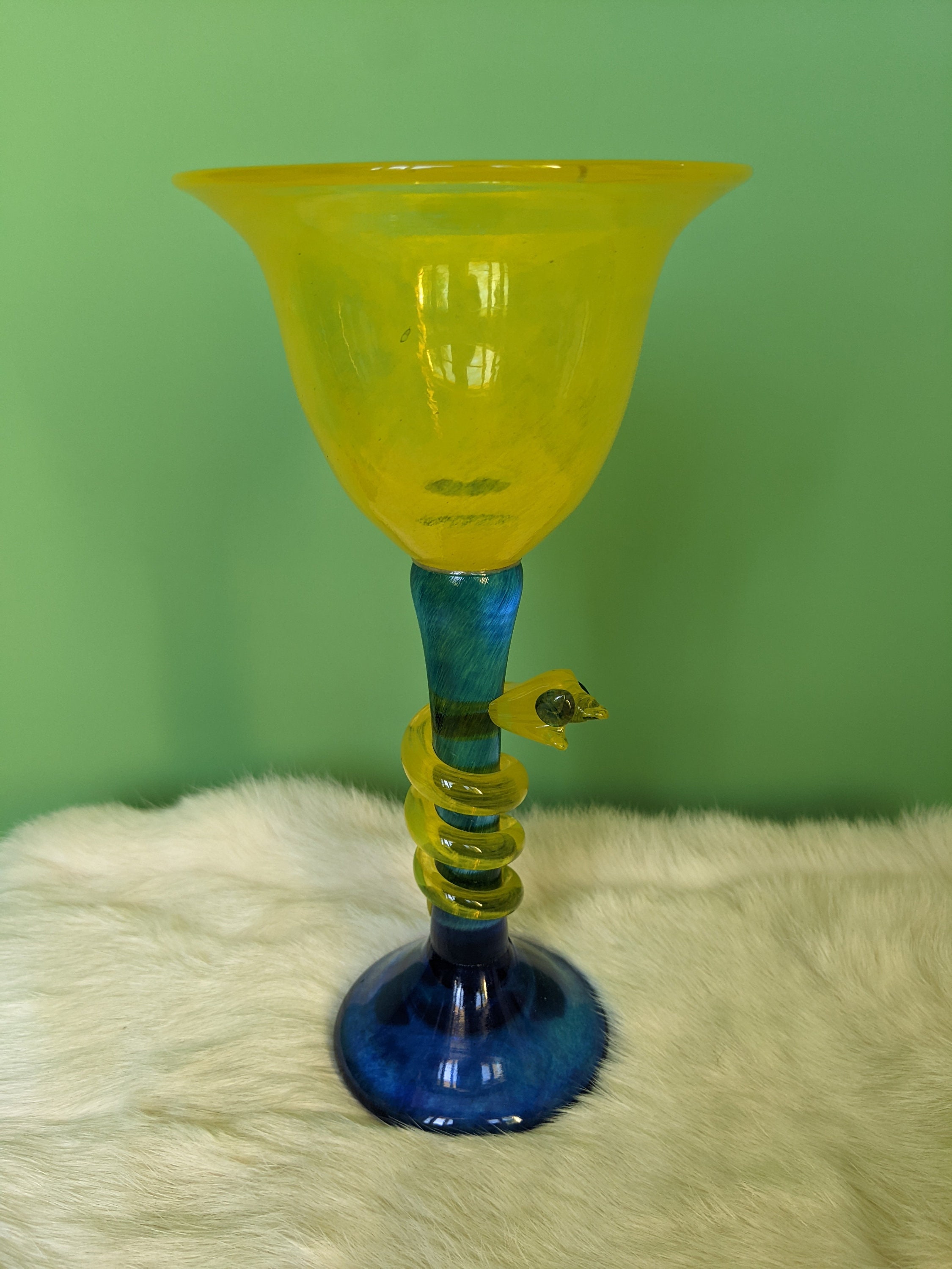 Vintage Jan Stevens Glashytta Yellow/blue Snake Footed Bowl - Etsy