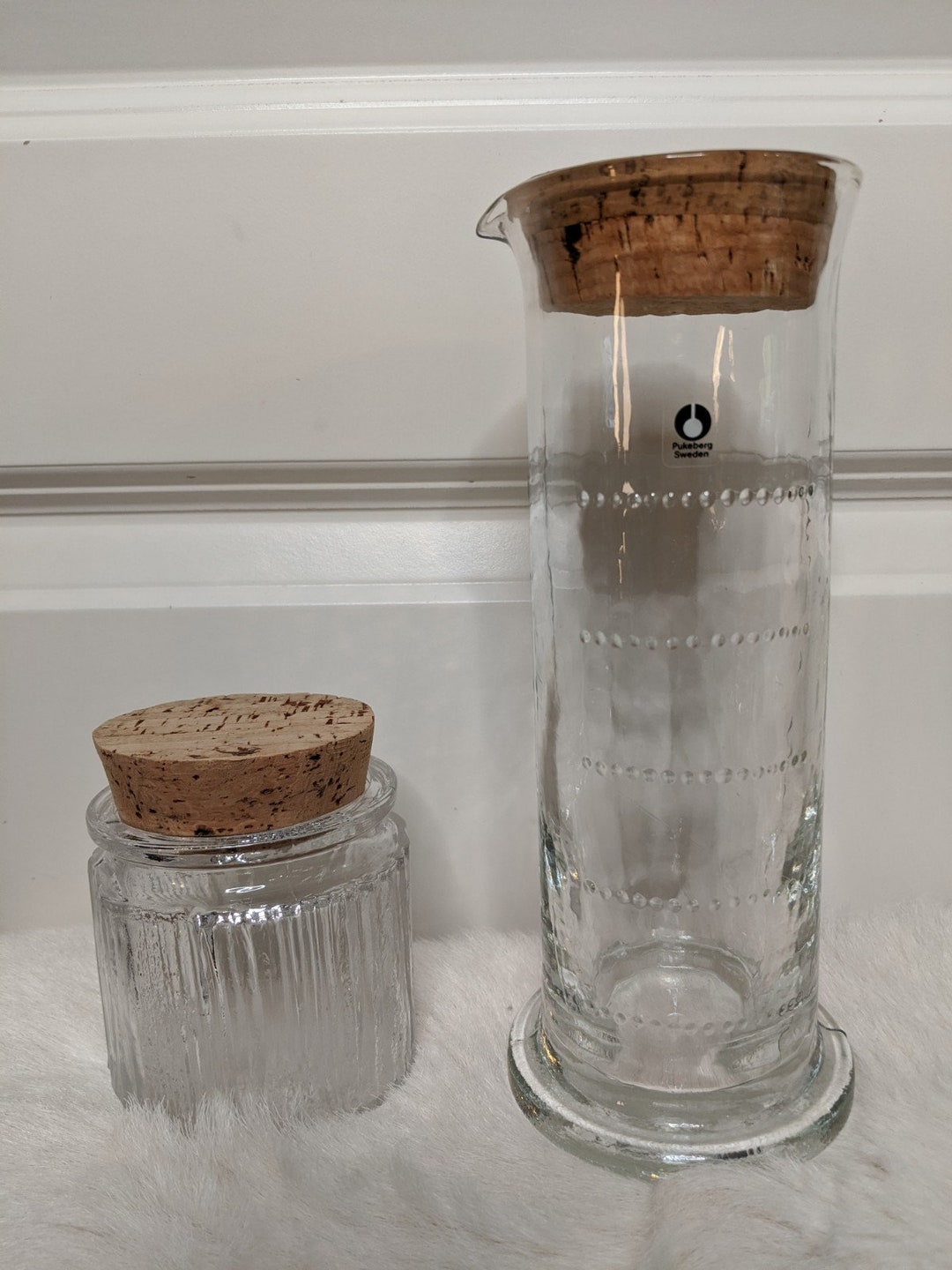 2 Pc Set: Vintage Pukeberg Sweden Art Glass Decanter, Pitcher, Carafe ...