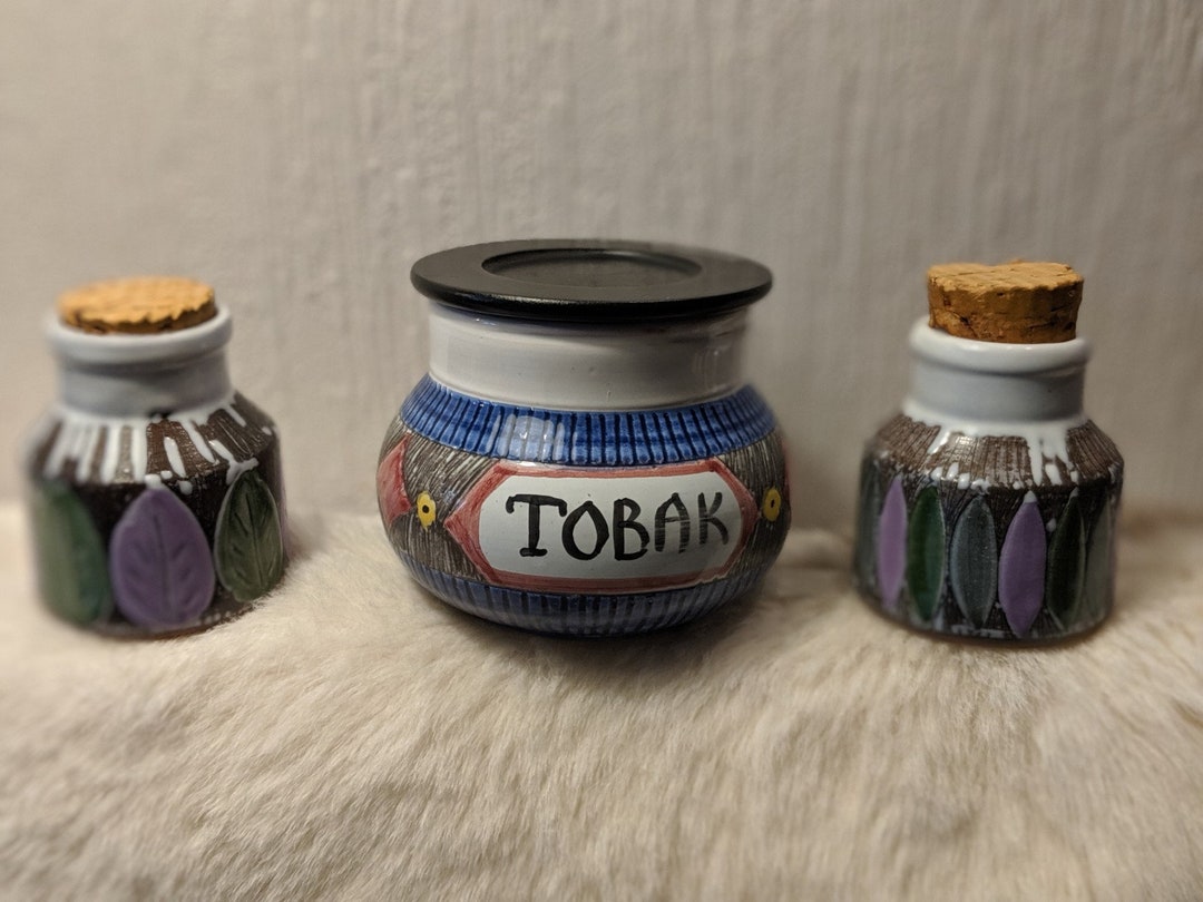 Vintage Spice Jars/tobak Pot Set Laholm Sweden Scandinavian Pottery Jar ...