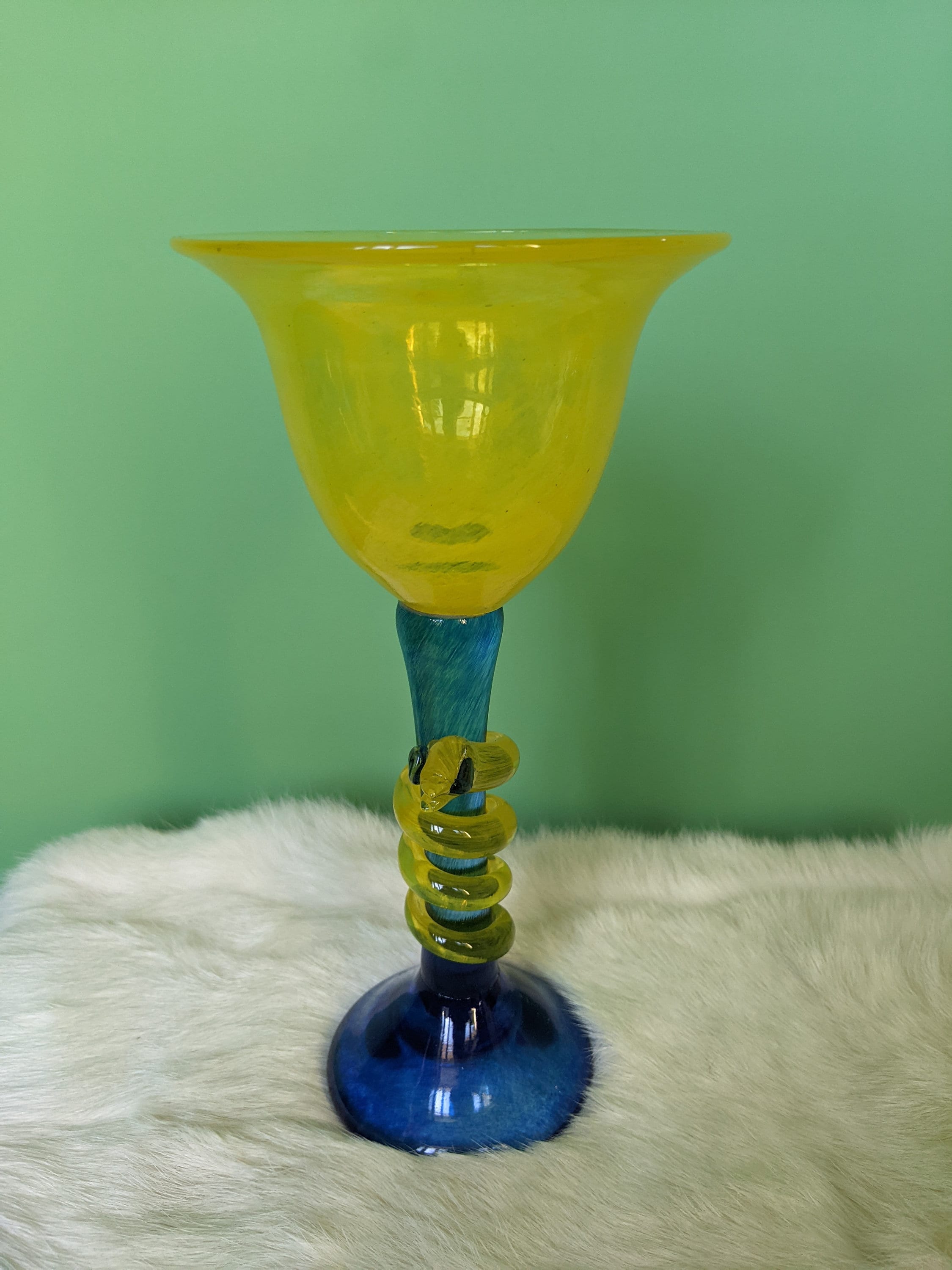 Vintage Jan Stevens Glashytta Yellow/blue Snake Footed Bowl - Etsy