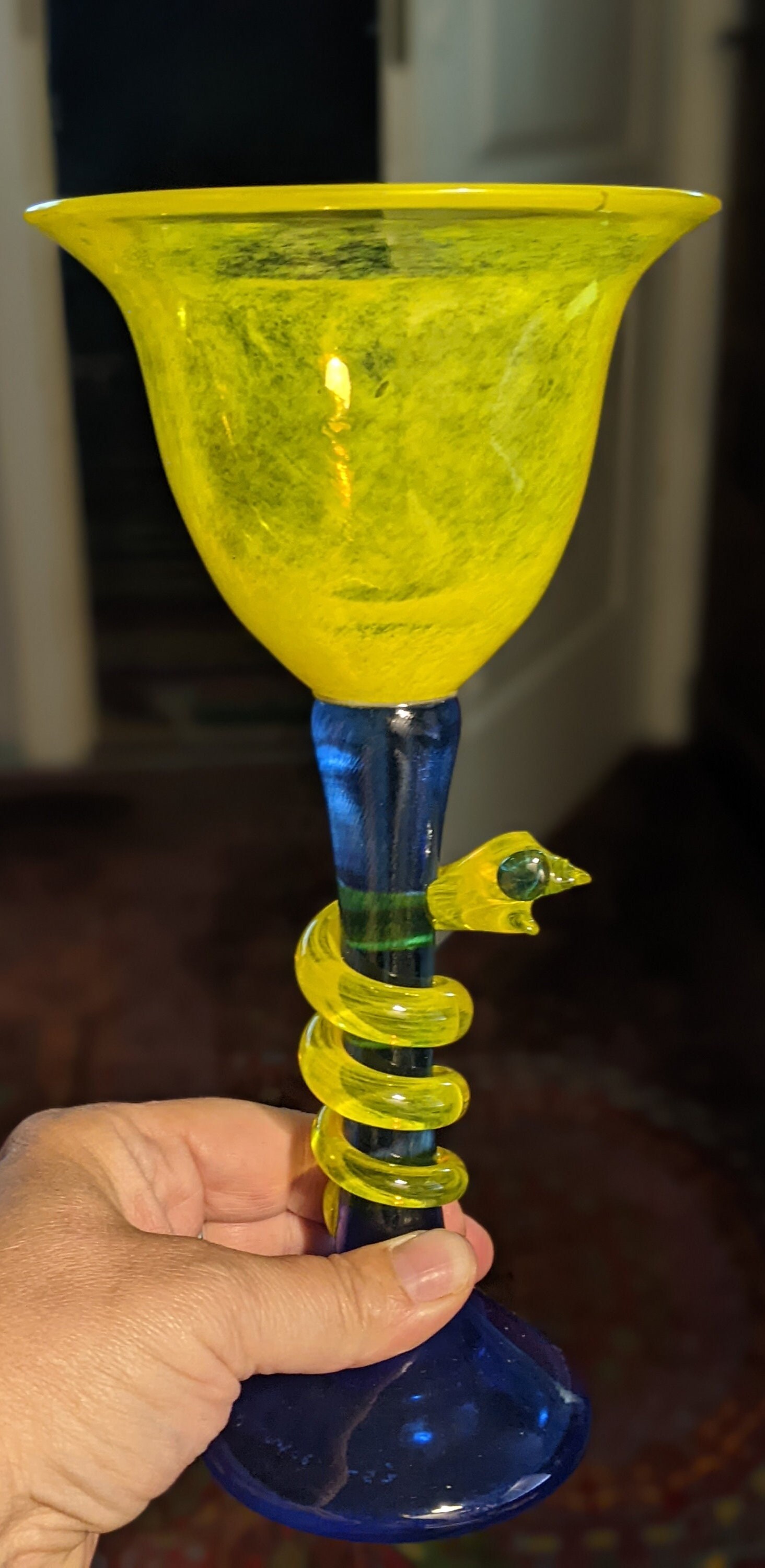 Vintage Jan Stevens Glashytta Yellow/blue Snake Footed Bowl - Etsy