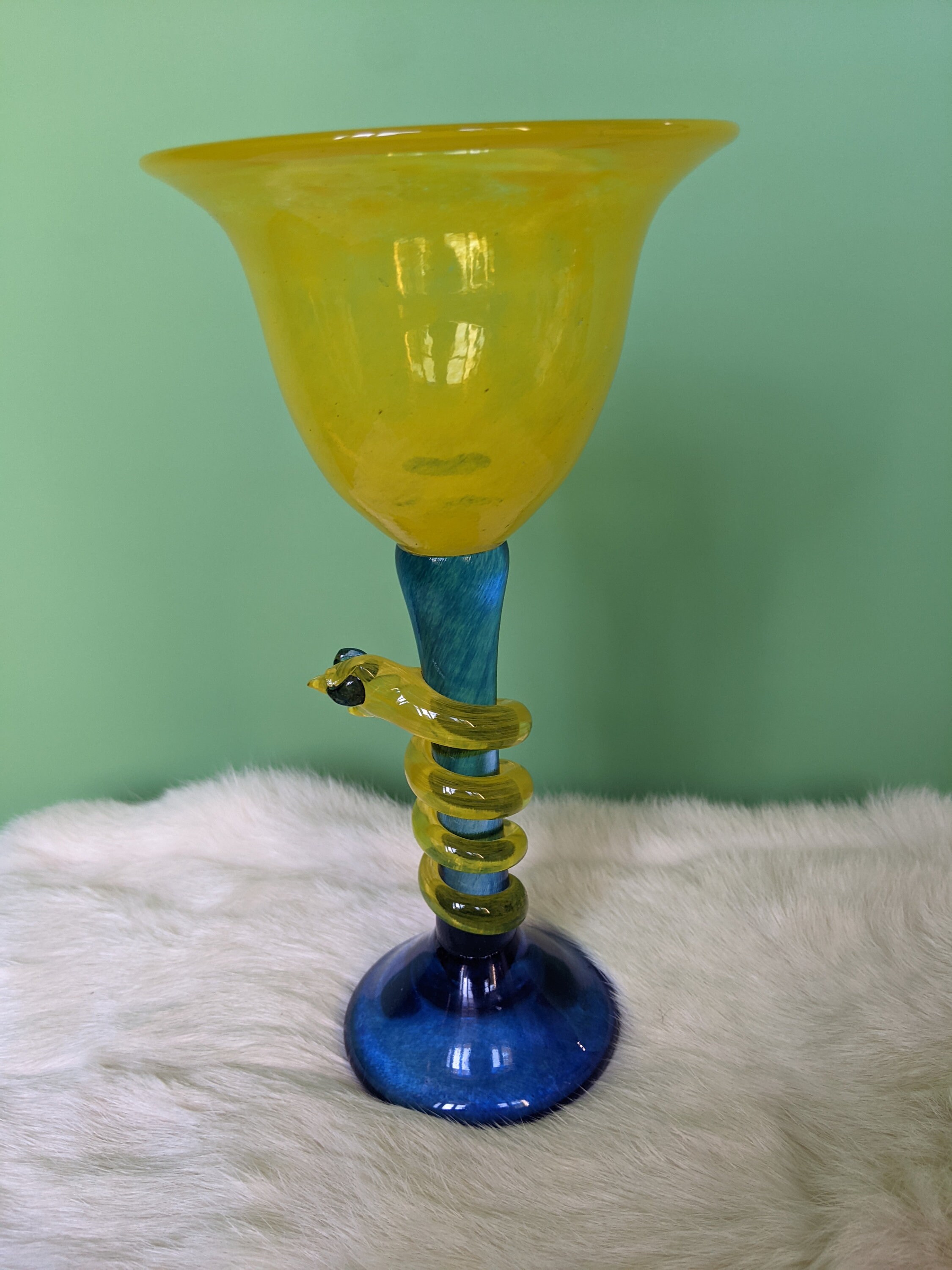 Vintage Jan Stevens Glashytta Yellow/blue Snake Footed Bowl - Etsy