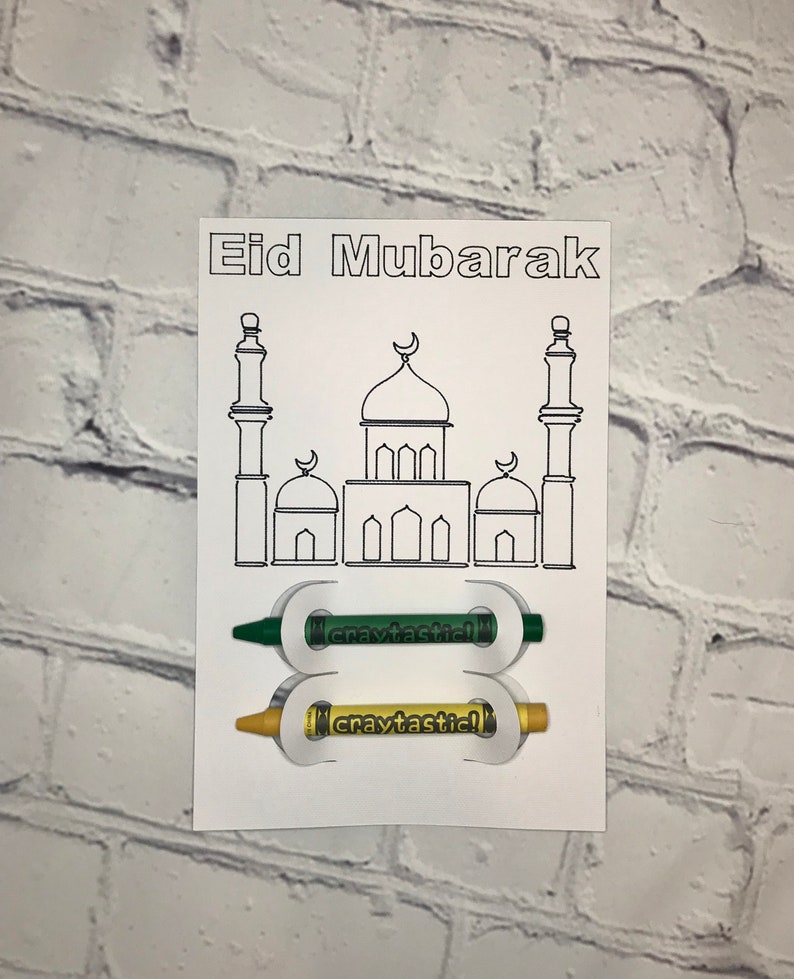 Eid Mubarak Coloring Card With Crayons - Etsy