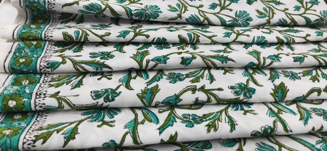 Hand Block Printed Floral Fabric: Natural Color Handloom Cotton - Etsy