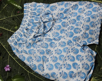 100% Cotton Hand Block Printed Shorts With Elastic and | Etsy