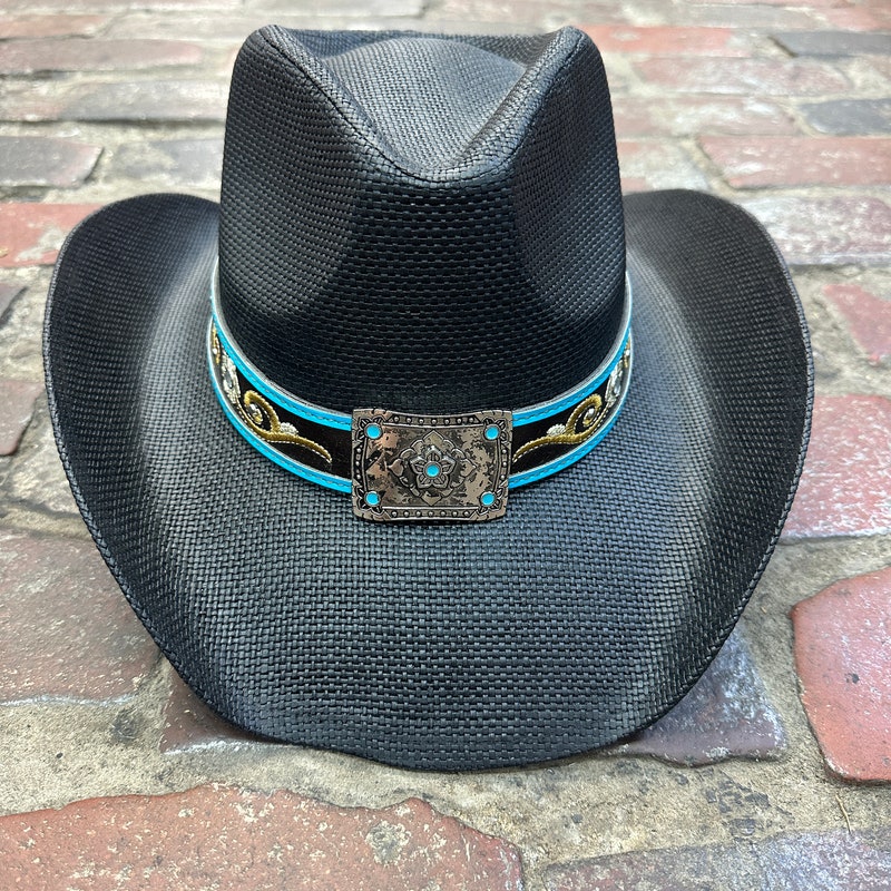 Black Straw Cowboy Hat - Etsy