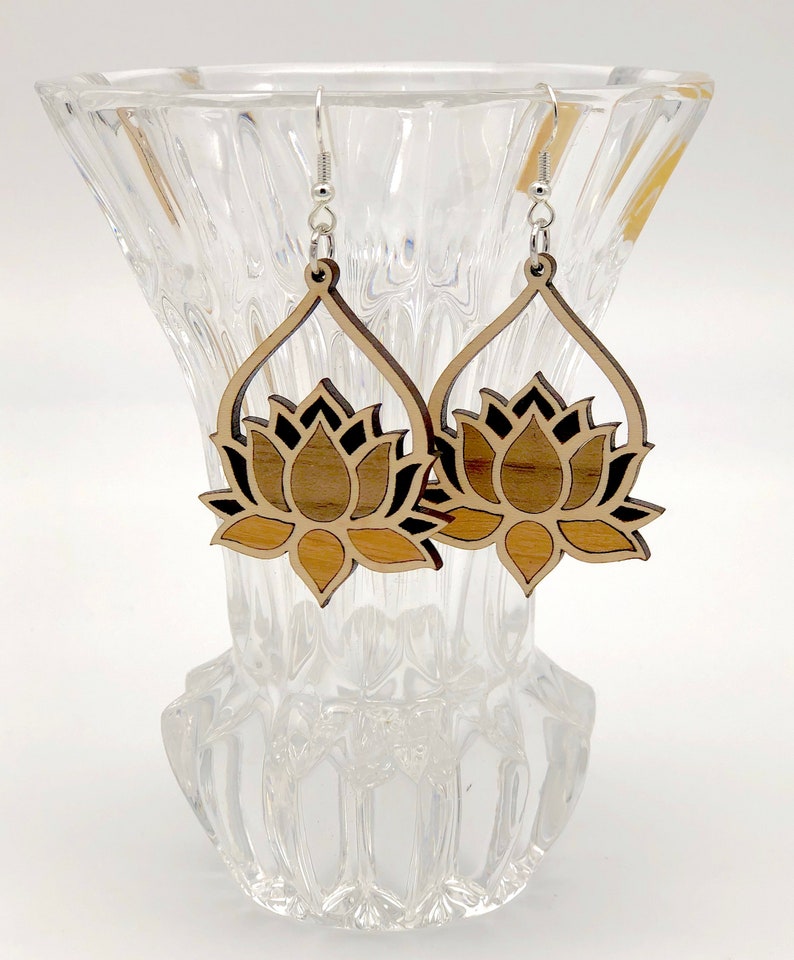 Inlaid Lotus Earrings SVG Vector Pattern for Laser Cutting - Etsy