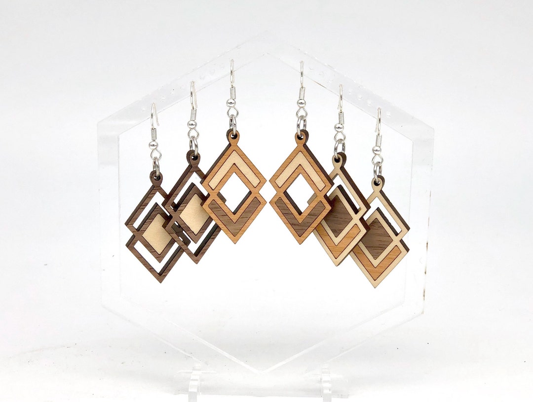 Inlaid Double Diamond Earrings - SVG Vector Pattern for Laser Cutting ...